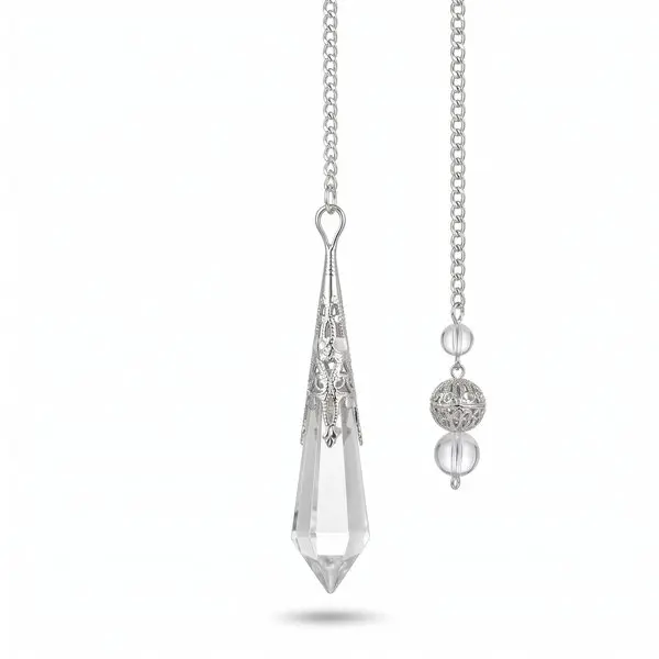 ORMIRO Oracle Of Light Clear Quartz Crystal Pendulum Pendant - Silver