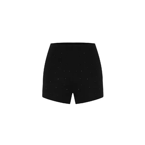 KHELA THE LABEL Stop Staring Crystal Embellished Mini Shorts - Black