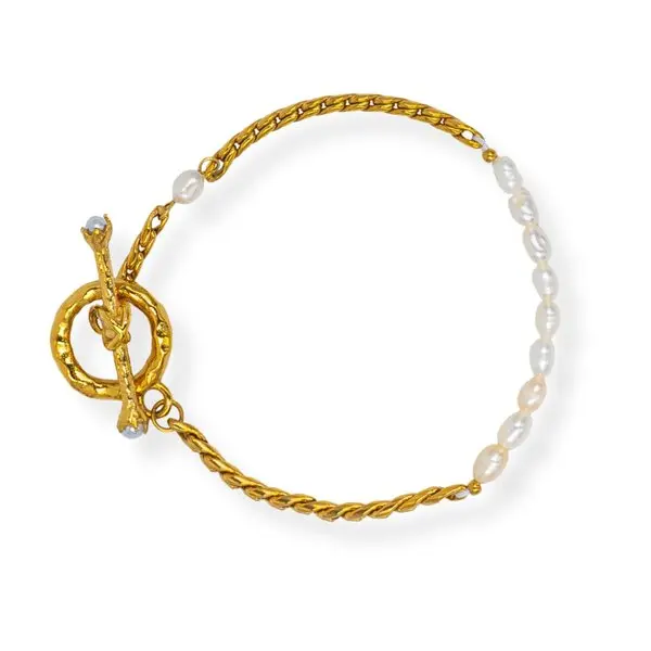 MARTINA ROZENBERG SMIRA JEWELRY Ondaluz Pearl Chain Bracelet - Gold