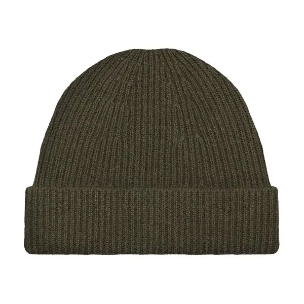 PAUL JAMES KNITWEAR Lightweight Merino Cashmere Beaulinee Beanie Khaki - Green