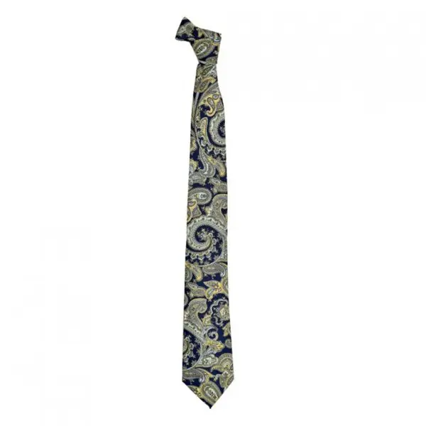 DAVID WEJ Paisley Printed Tie – Navy Yellow - Blue