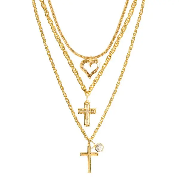 CARAMEL VINTAGE JEWELLERY Cross & Heart Necklace Set - Gold