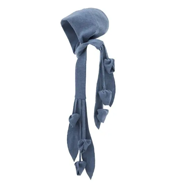 JULIA ALLERT Self-tie Double Knit Wool Hooded Scarf Dusty Navy - Blue