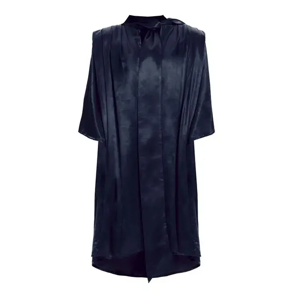 MONOSUIT Navy Sleeve High Neck Cut-out Draped Belted Satin Loose Fit Casual Midi Dress Lullaby - Blue