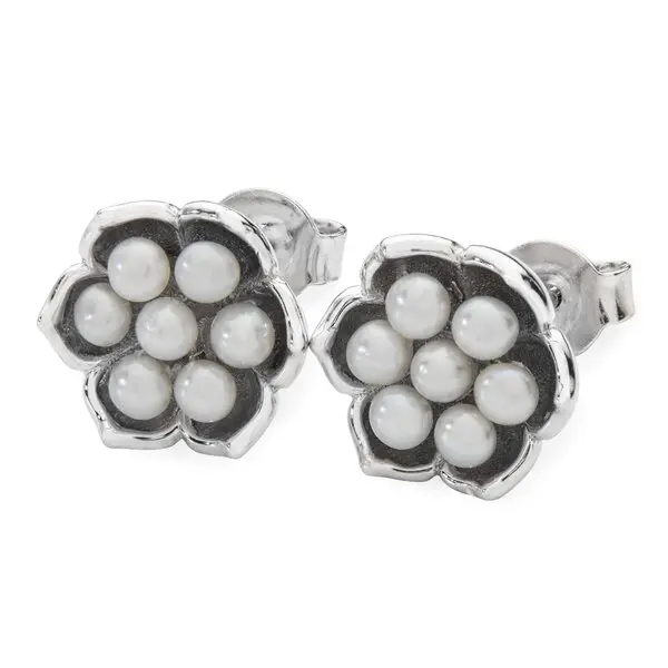 LUCY QUARTERMAINE Solid Sterling Royal Pearl Flower Studs - Silver