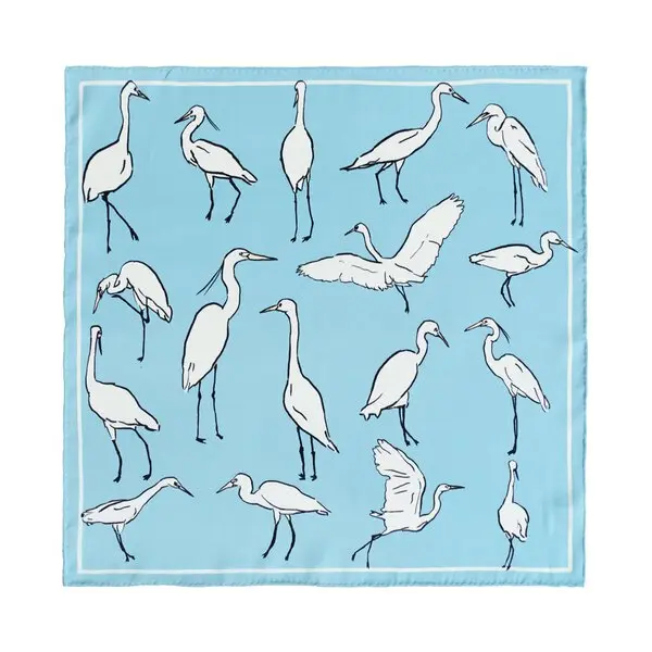 LOST PATTERN Little Egret" Silk Pocket Square Sky - Blue