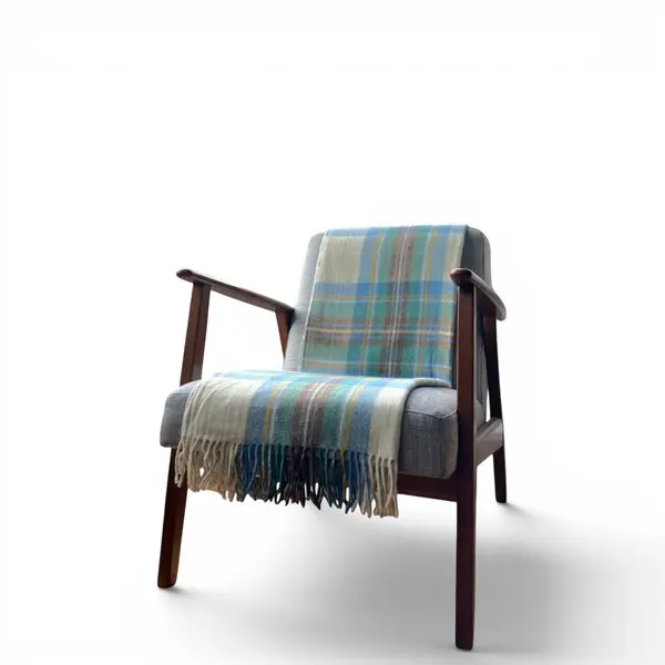 LOOM & COVE Stewart Muted 100% Recycled Wool Tartan Knee Blanket - Blue