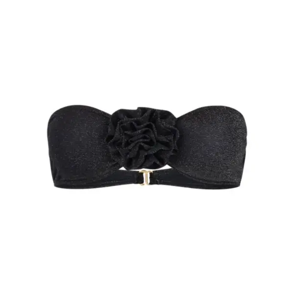 DECOLET THE LABEL Black / Silver Larosa Bikini Flower Top In Lurex Black - Black/silver
