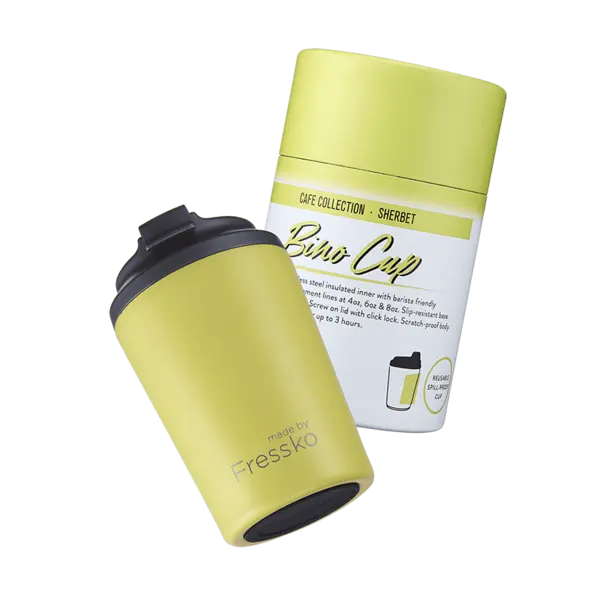 Fressko Bino 8oz / 227ml Reusable Coffee Cup, Stainless Steel Sherbet - Yellow