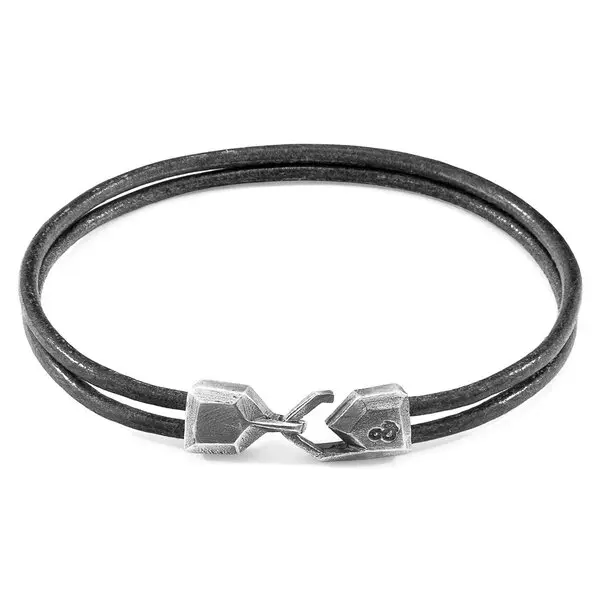 ANCHOR & CREW Silver / Grey Shadow Grey Cromer Silver & Round Leather Bracelet - Silver/grey