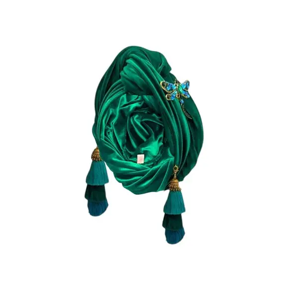 JULIA CLANCEY Kelly Green Dragon Fly Swinglet Turban - Blue