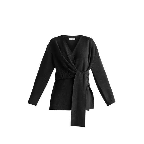 PAISIE Wrap Side Tie Knit Jumper - Black
