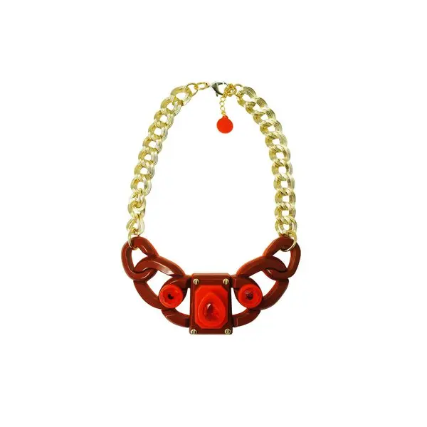 GISSA BICALHO Handmade Acrylic Necklace Links And Stones Cinnamon