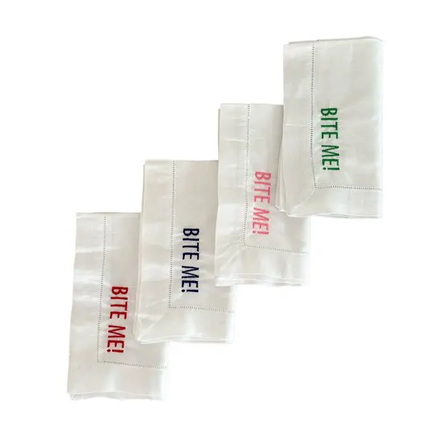 LILLY LOVES Bite Me Embroidered Napkin Set - White