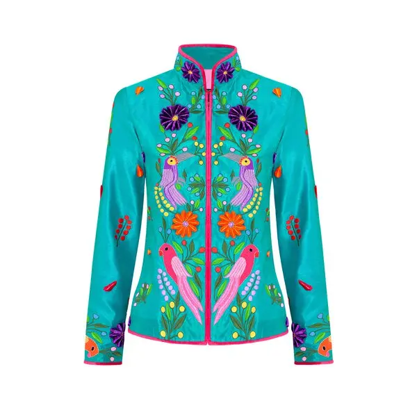 BEATRICE VON TRESCKOW Jade Moroccan Birds Short Nehru Jacket - Blue