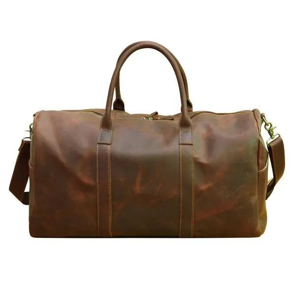 TOURI Genuine Leather Holdall - Brown