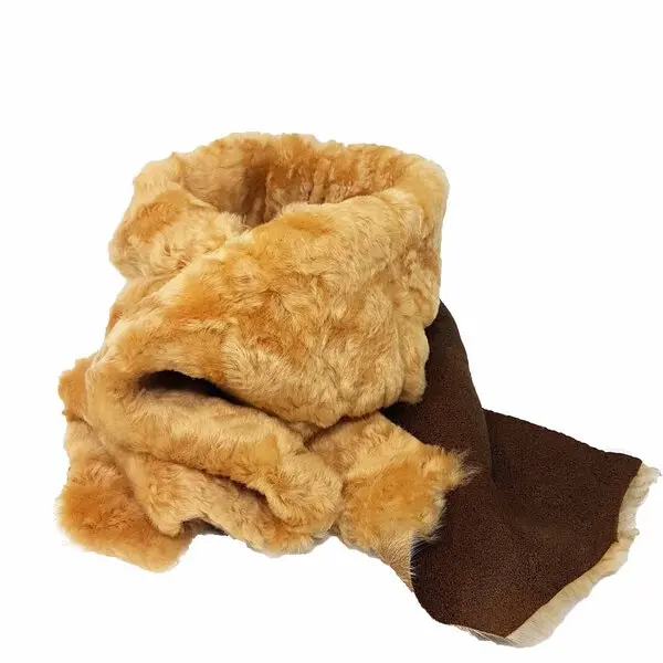 N'DAMUS LONDON Aviator Walnut Shearling Lambswool & Leather Scarf - Brown