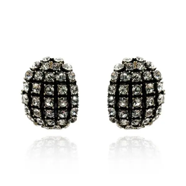 MICHAEL NASH JEWELRY Elsa Enamel & Crystal Scalloped Button Clip Earrings - Black