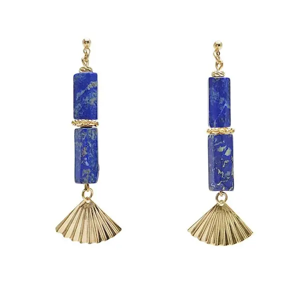 FARRA Lapis Lazuli & Gold Fan Linear Drop Earrings - Blue