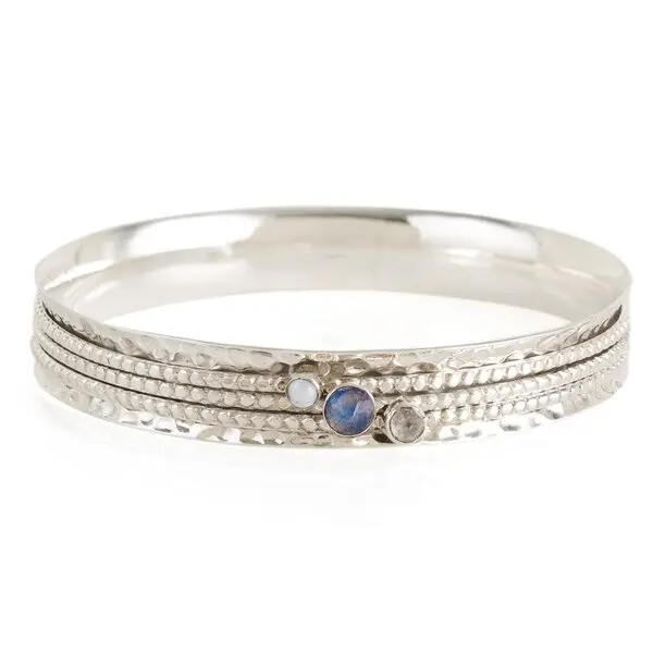 CHARLOTTE'S WEB JEWELLERY Ethereal Galaxy Spinning Bangle Labradorite, Pearl & White Topaz - Silver