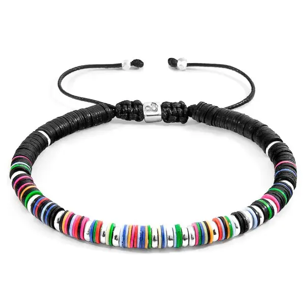 ANCHOR & CREW Multicoloured Kariba & Vinyl Disc Macrame Bracelet - Silver