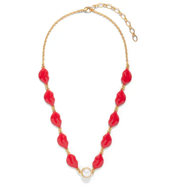 THE PINK REEF Hand-painted Kiss Kiss Lips Statet Necklace With Freshwater Pearl - Red