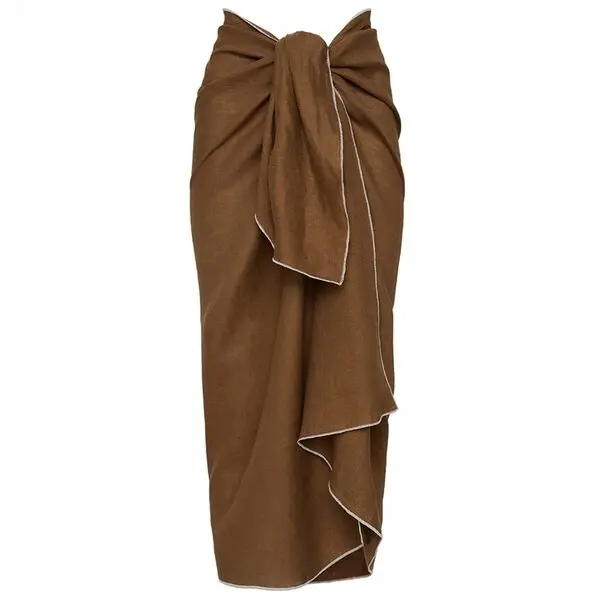 THE SUMMER EDIT Mara Luxe Linen Sarong Cognac - Brown
