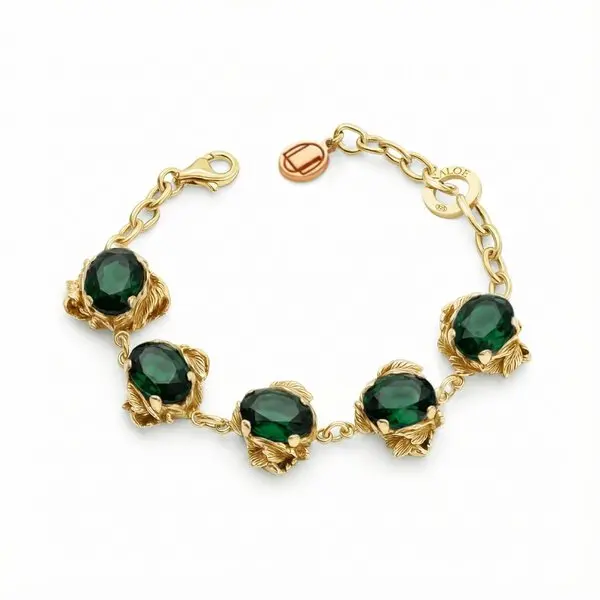 UNALOE Gold / Green Coleus Ovalis Gold Vermeil Bracelet With Green Cubic Zirconia – Luxury Adjustable ’s Statet Jewelry - Gold/green
