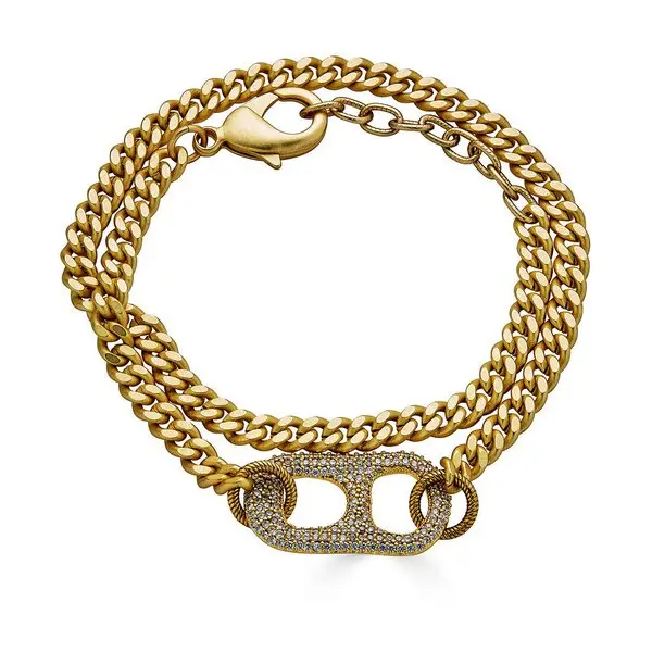 LONI PAUL JEWELRY Matte Double Wrap Pave Can Tab Bracelet - Gold
