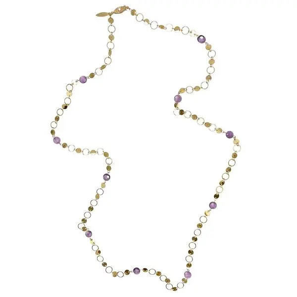 FARRA Modern Style Amethyst Long Chain Necklace - Purple