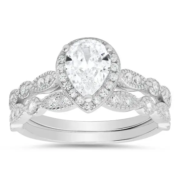KYLIE HARPER Pear Cut Diamond Cz Stackable Ring Set In Sterling - Silver