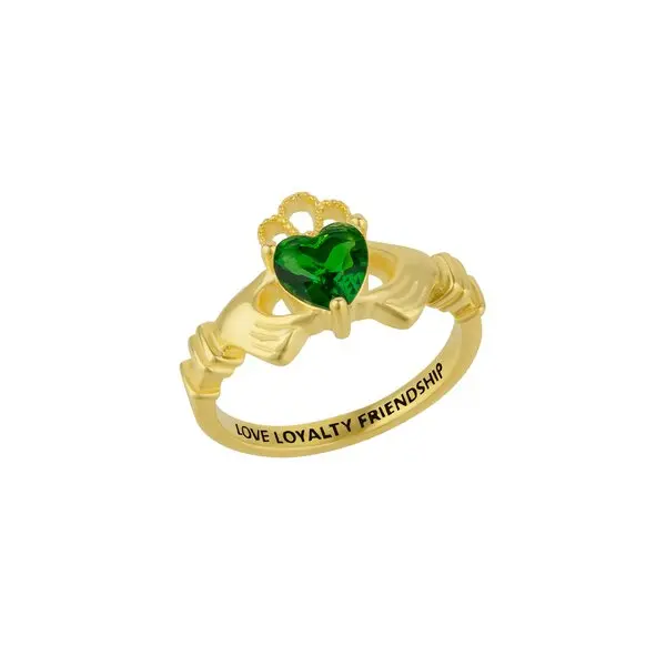 SPERO LONDON Sterling Silver Green Claddagh Ring - Gold