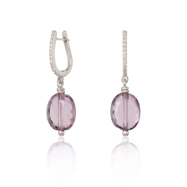 KAIZARIN Pink / Silver Dazzling Diamond Amethyst Drop Earrings - Pink/silver