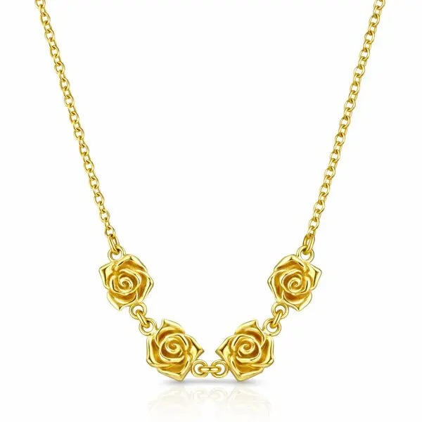 UNALOE Plated Rose Necklace In Sterling Silver – Elegant Floral Pendant Necklace - Gold