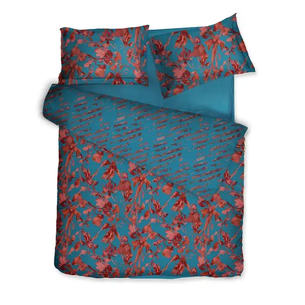 DECOFLUX HOME Blue / Red Sateen Bed Linen Set Rainbow Blue - Blue/red