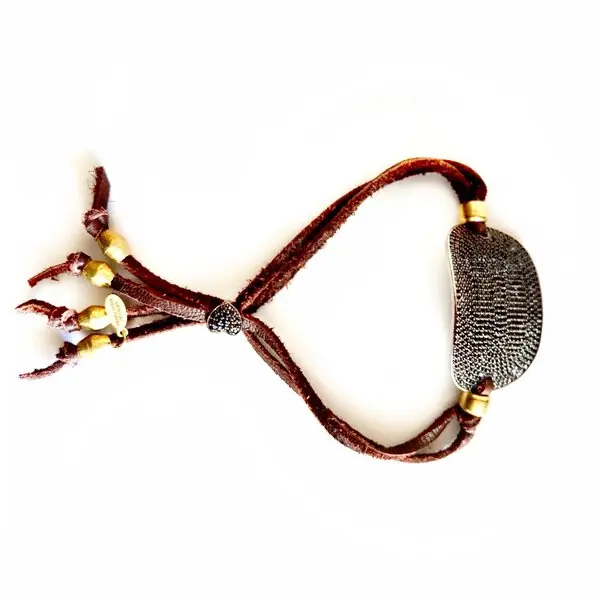 Persia Donà Jewelry Onyx X Chocolate Leather Tag Bracelet - Brown