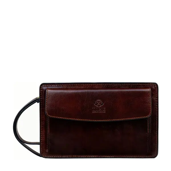 TIME RESISTANCE Leather Clutch Purse Decameron - Brown