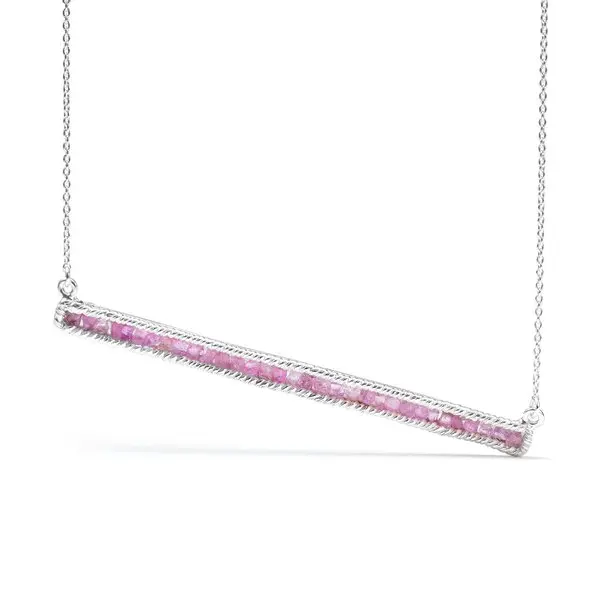 GERMAN KABIRSKI Pink / Silver Lithos Silver Necklace With Raw Pink Sapphires - Pink/silver
