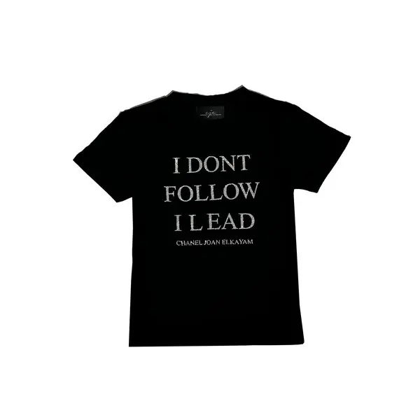 CHANEL JOAN ELKAYAM Black / Silver I Don't Follow I Lead Black Glitter T-shirt - Black/silver