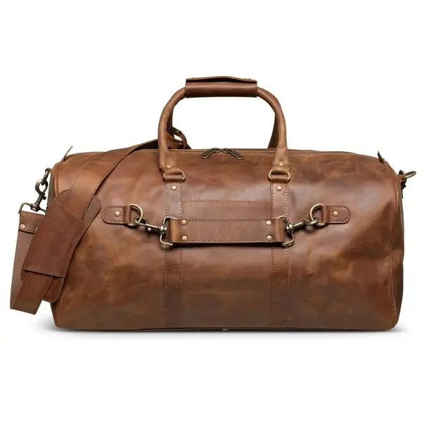 HIDES LEATHER CO. Handmade Travel Leather Duffle With Luggage Tag Traveler - Brown