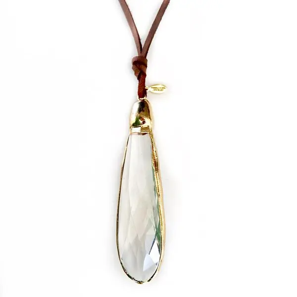 Persia Donà Jewelry Large Crystal Drop & Leather Necklace - Brown