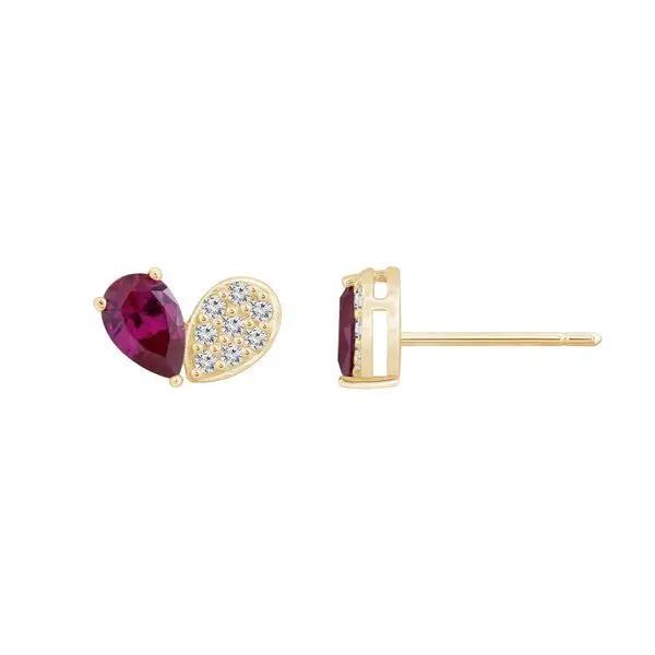 KIERA Pear Cut Created Ruby With Pave Lab Grown Diamond Heart Shaped Stud Earrings - Yellow