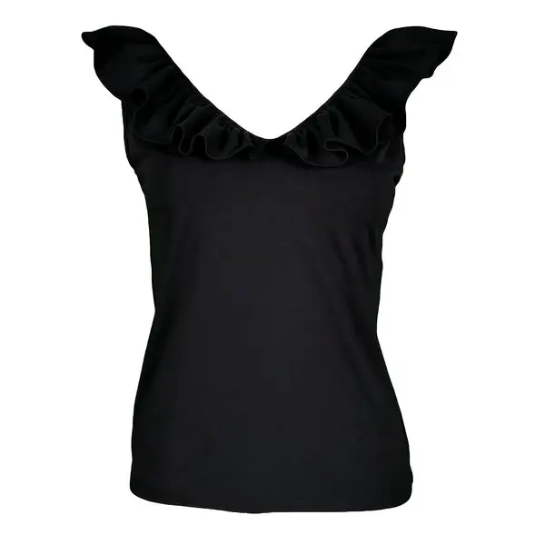 LALIPOP DESIGN Sleeveless Blouse With Ruffled V-neck - Black