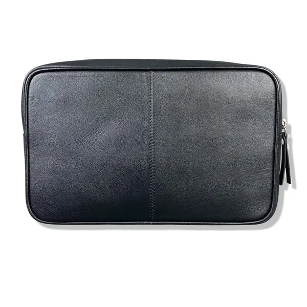 LEATHERCO. Leather Top Zip Wash Bag - Black