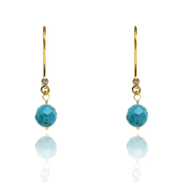 KAIZARIN Turquoise Earrings December Birthstone In Eighteen Carat Yellow Gold - Blue