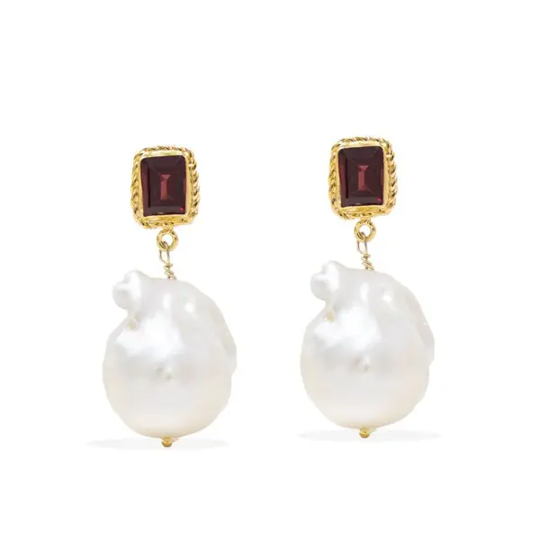 VINTOUCH ITALY Gold / Red Luccichio Garnet And Pearl Earrings - Gold/red