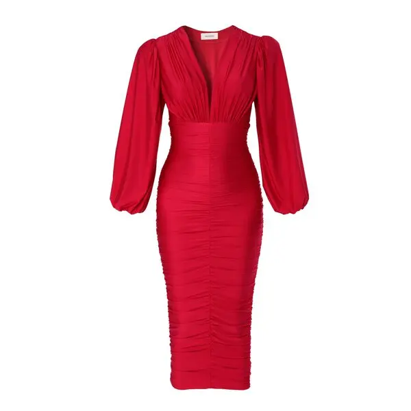 AGGI BY HALEWSKI Gloria Long Sleeve Draped Dress - Red
