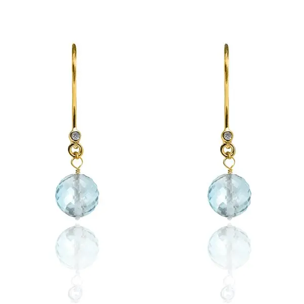 KAIZARIN Aquamarine Birthstone Drop Earrings In Yellow Gold - Blue