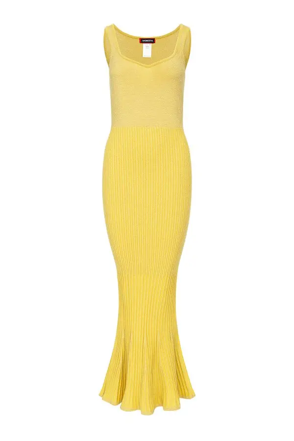 ANDREEVA Gold / Yellow Butter Yellow Metallic Knit Dress - Gold/yellow