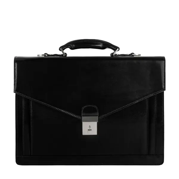 TIME RESISTANCE Classic Design Leather Briefcase In The Magus - Black
